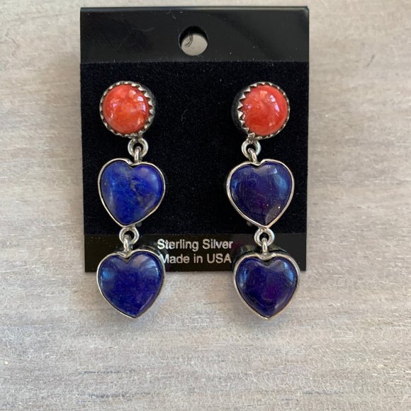 Navajo | Jewelry | Lapis And Red Coral Hearts In Sterling | Poshmark